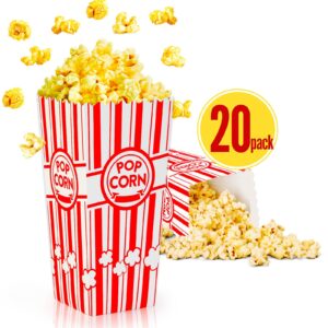 zeegoo 20-pack popcorn boxes, sturdy and durable popcorn bucket, large capacity popcorn containers, convenient movie night supplies, popcorn cups for families, parties, carnival and popcorn machine