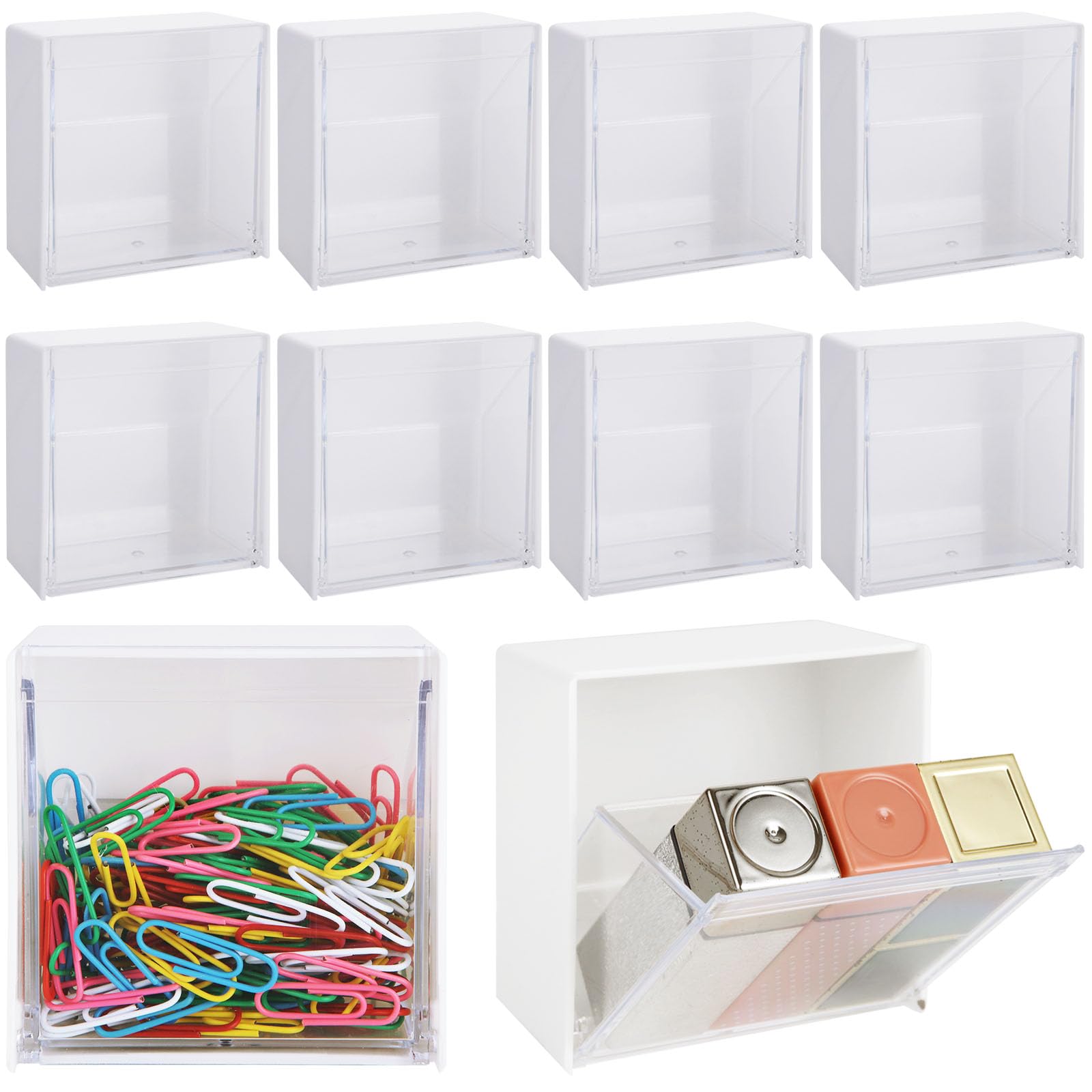 ABuff 10 Pack Wall Mounted Cotton Pads Holder Dispenser Self Adhesive Qtip Holder Small Acrylic Organizers and Storage Box for Cotton Ball, White Qtip Holder with Lid for Bathroom, 3.35 x 3.35 x 1.8In