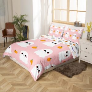 Erosebridal Halloween Bedding Set Cartoon Ghost Comforter Cover Halloween Pumpkin Decorations,Gothic Pumpkin Lights Duvet Cover Twin,Kawaii Shadows Pink Room Decor Halloween Decorations Indoor