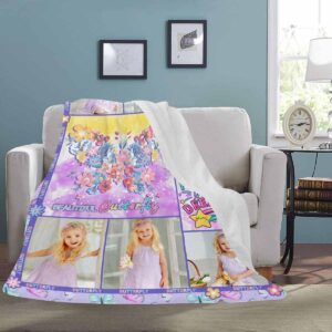 D-Story Custom Butterfly Blanket Memorial Gift with Photo Name: Made in USA, Flannel Personalized Blanket with Photo for Girls Kids Toddler for Daughter Sisters Friends Besties