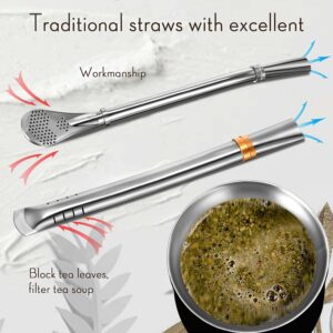 ABM&Y Yerba Mate Cup and Bombilla Set, Gourd Tea Cup Kit with 2 Straws and Cleaning Brush, Convenient Travel, Stainless Steel Double Walled Anti Scalding, Easy to Clean (Black A)