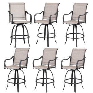 lokatse home outdoor swivel bistro stool set of 6, patio metal frame furniture textilene bar height armchairs for balcony, poolside, backyard, garden