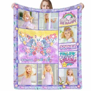 d-story custom butterfly blanket memorial gift with photo name: made in usa, flannel personalized blanket with photo for girls kids toddler for daughter sisters friends besties