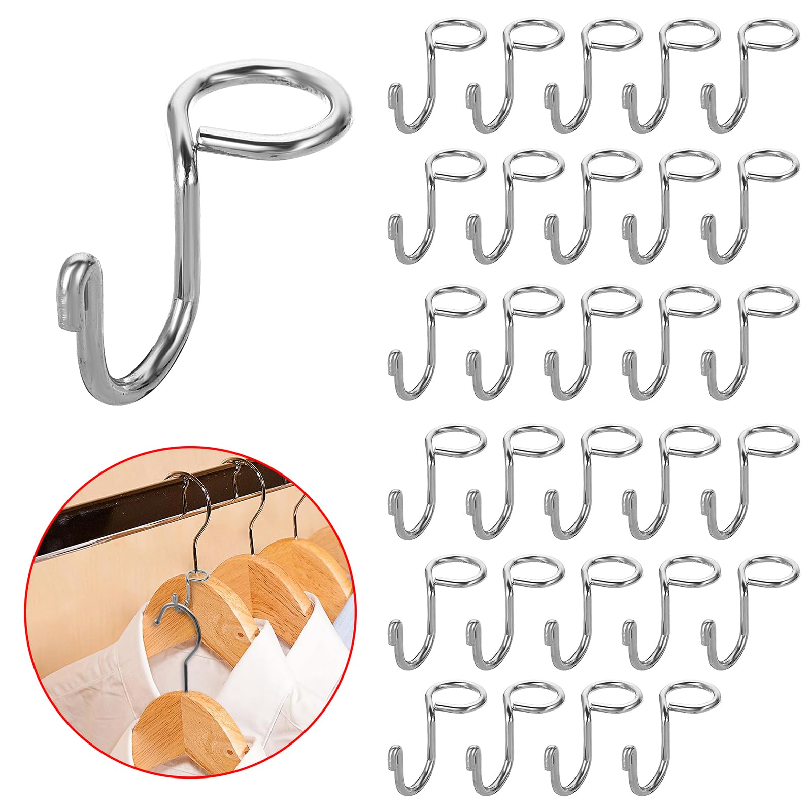 Sumnacon Hanger Hooks 30 Pcs Clothes Hanger Hooks Gold Metal Connector Hooks Mini Cascading Hanger Extender Hooks for Velvet Wooden Hangers Hat Bag Silver