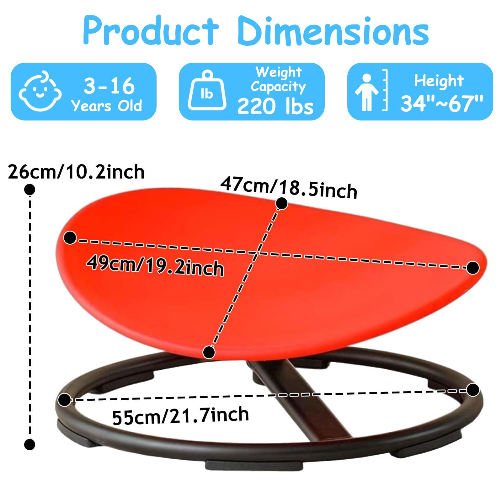 Kids Sensory Chair for Autism Kids Swivel Chair,Kids Sit and Spin Sensory Chair,Sensory Toy Chair,Carousel Spin Sensory Chair for Kids,Metal Base Non-Slip Wobble Chair Sitting Comfortably