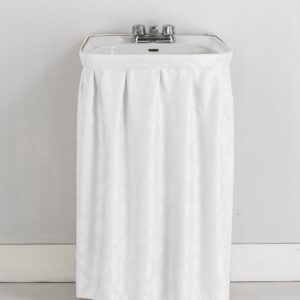 Castle Selection Fabric Sink Skirt Intersecting Leaves Pattern, Self Adhesive Water Repellent Vanity Cover (White)