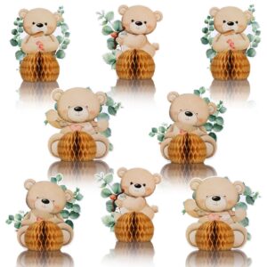 hiboom 8 pcs bear baby shower honeycomb centerpieces bear baby shower party supplies bear baby shower decorations party centerpieces paper fan table topper honeycomb for birthday wedding party