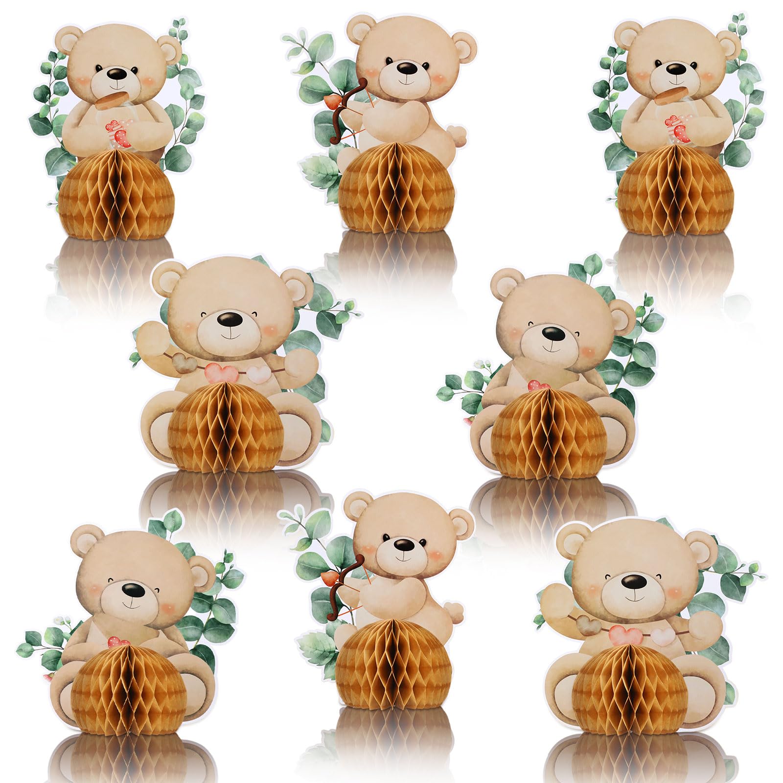 Hiboom 8 Pcs Bear Baby Shower Honeycomb Centerpieces Bear Baby Shower Party Supplies Bear Baby Shower Decorations Party Centerpieces Paper Fan Table Topper Honeycomb for Birthday Wedding Party