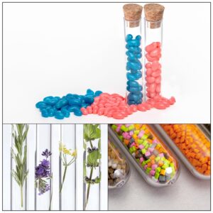 PATIKIL 30ml Plastic Test Tubes with Cork Stoppers, 5Pcs 150x20mm Tubes for Scientific Party Decoration Candy Bead Storage Bath Salt Lab Use, Clear