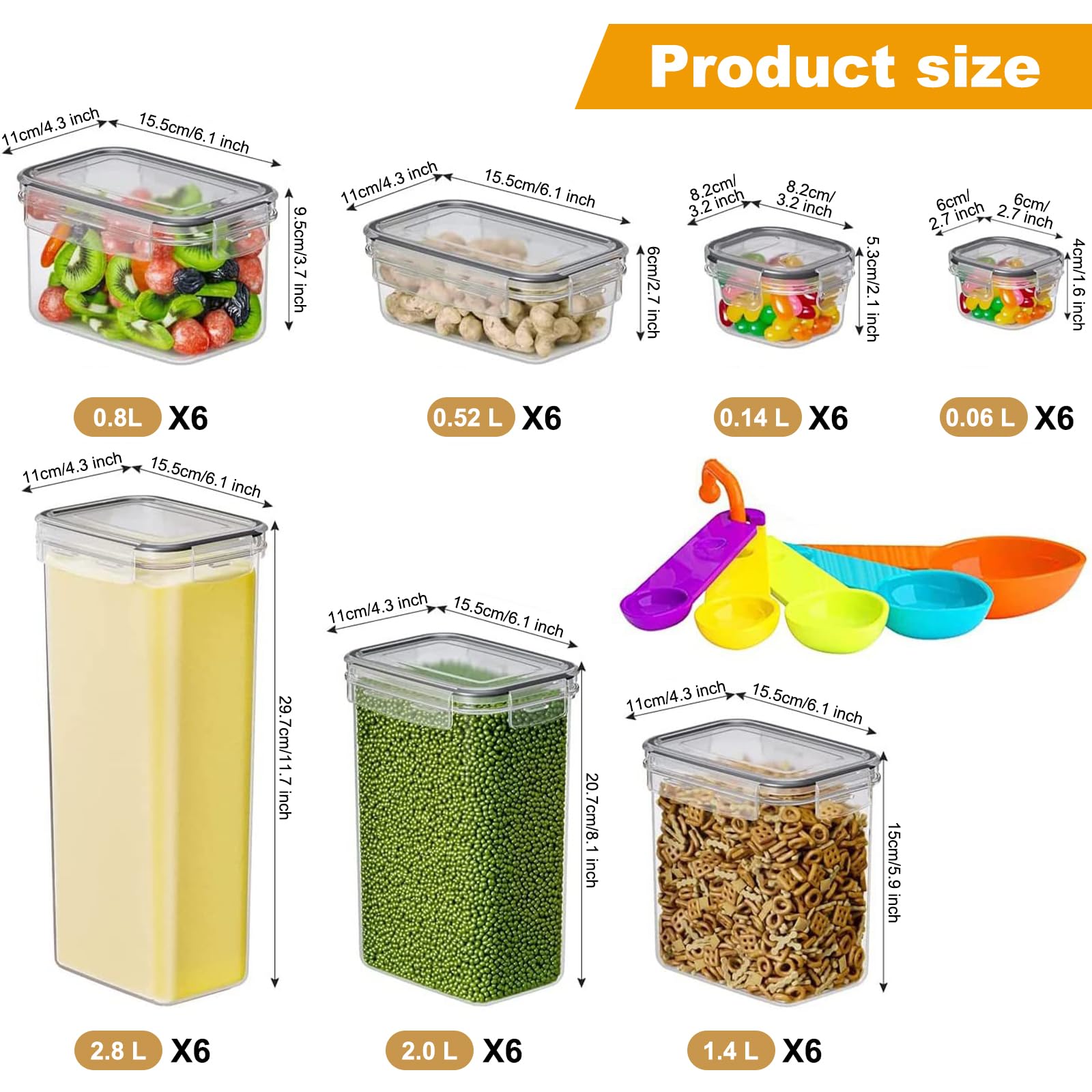 stusgo 42 Pack Airtight Food Storage Containers with Lids, Plastic Kitchen and Organization Canisters for Cereal, Flour and Sugar, Includes Spoons, Labels and a Pen