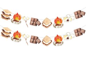 sursurprise s’mores party decorations, 2pcs s’mores party banners for camping campfire camper birthday baby shower party supplies