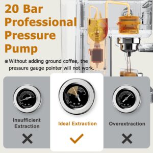 Espresso Machine 20 Bar, Stainless Steel Iced Coffee Maker, Professional Espresso Maker with Milk Frother Steam Wand, Compact Coffee Machine, Gift for Dad or Mom CCHENGVEY