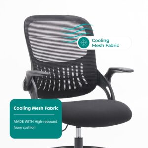 SMUG Drafting Chair, Tall Office Chair Tall Standing Desk Chair Counter Height Adjustable Office Chair with Flip-up Arms, Mid Back Mesh Office Drafting Chairs, Black