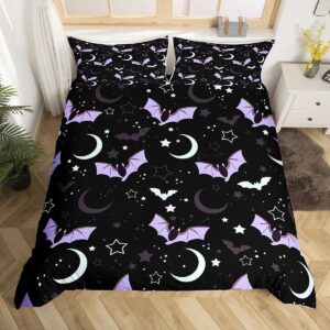 erosebridal purple bats halloween decoration moon duvet cover glitter stars galaxy bedding set cartoon bat gothic comforter cover queen,spooky dark shadows silhouette halloween decorations indoor