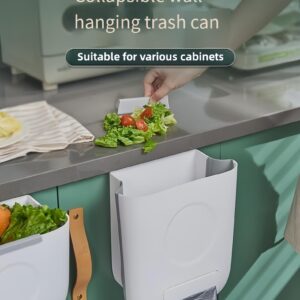 AIWE7D 2.4 Gallon White Collapsible Trash Can for Kitchen Cabinet Doors, Holds 2.1 Gallons, Lightweight and Durable, Foldable Design Saves Space