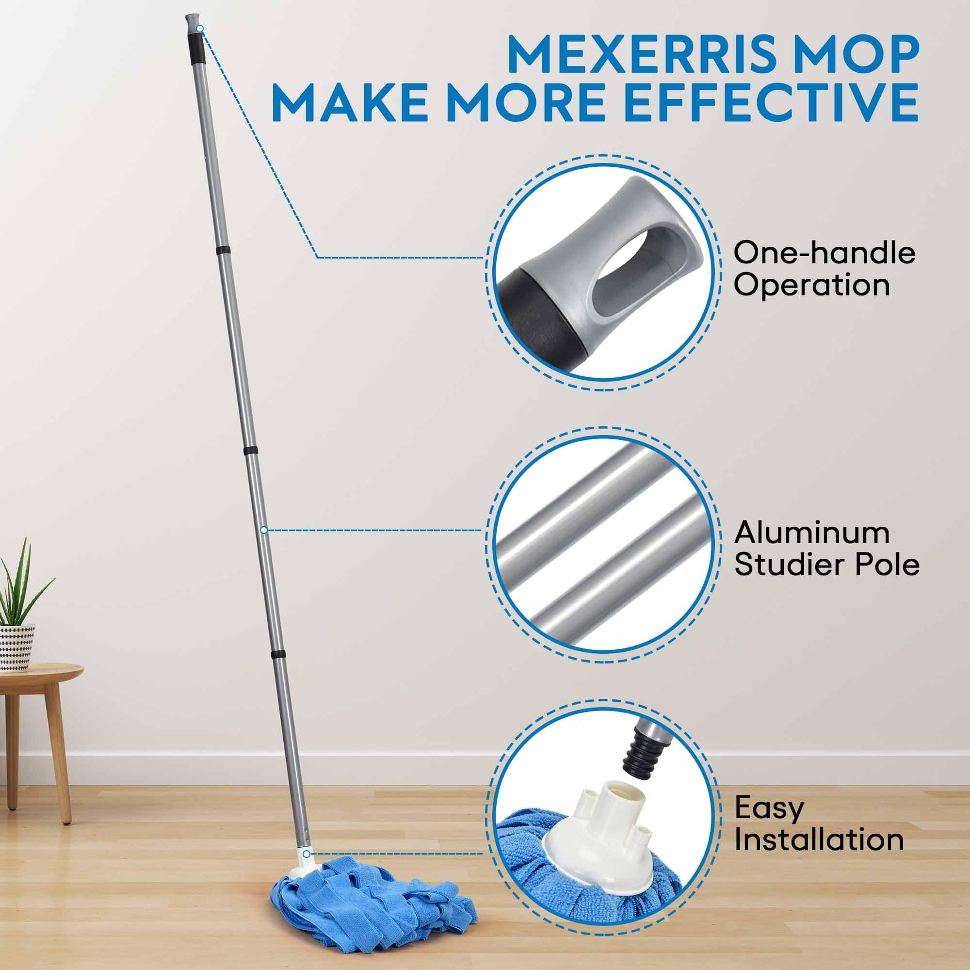 Matthew Microfiber Cloth Mop Compatible with Ceda Microfiber Cloth Mop Refill Commercial Mop Replacement 54" Stainless Steel Handle with 2 Wet Mop Heads w/1 Handle Incl.2Pcs Microfiber Cloth-Blue