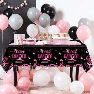 3Pcs Breast Cancer Awareness Tablecloths-Hope Love Cure Decorations Pink Ribbon Disposable Rectangle Plastic Table Covers Women Pink Black Breast Cancer Party Supplies