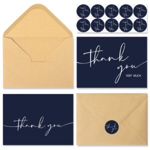 nescci 24 pcs thank you cards with envelopes,thank you card,4x6 inch minimalistic design, thank you notes for wedding, business, baby shower, small business, funeral, graduation (navy blue)