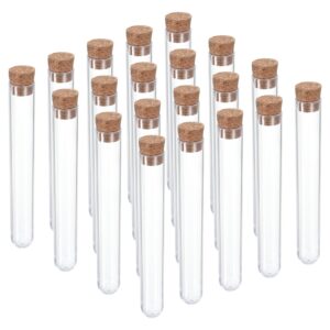 patikil 9ml plastic test tubes with cork stoppers, 20pcs 100x15mm tubes for scientific party decoration candy bead storage bath salt lab use, clear