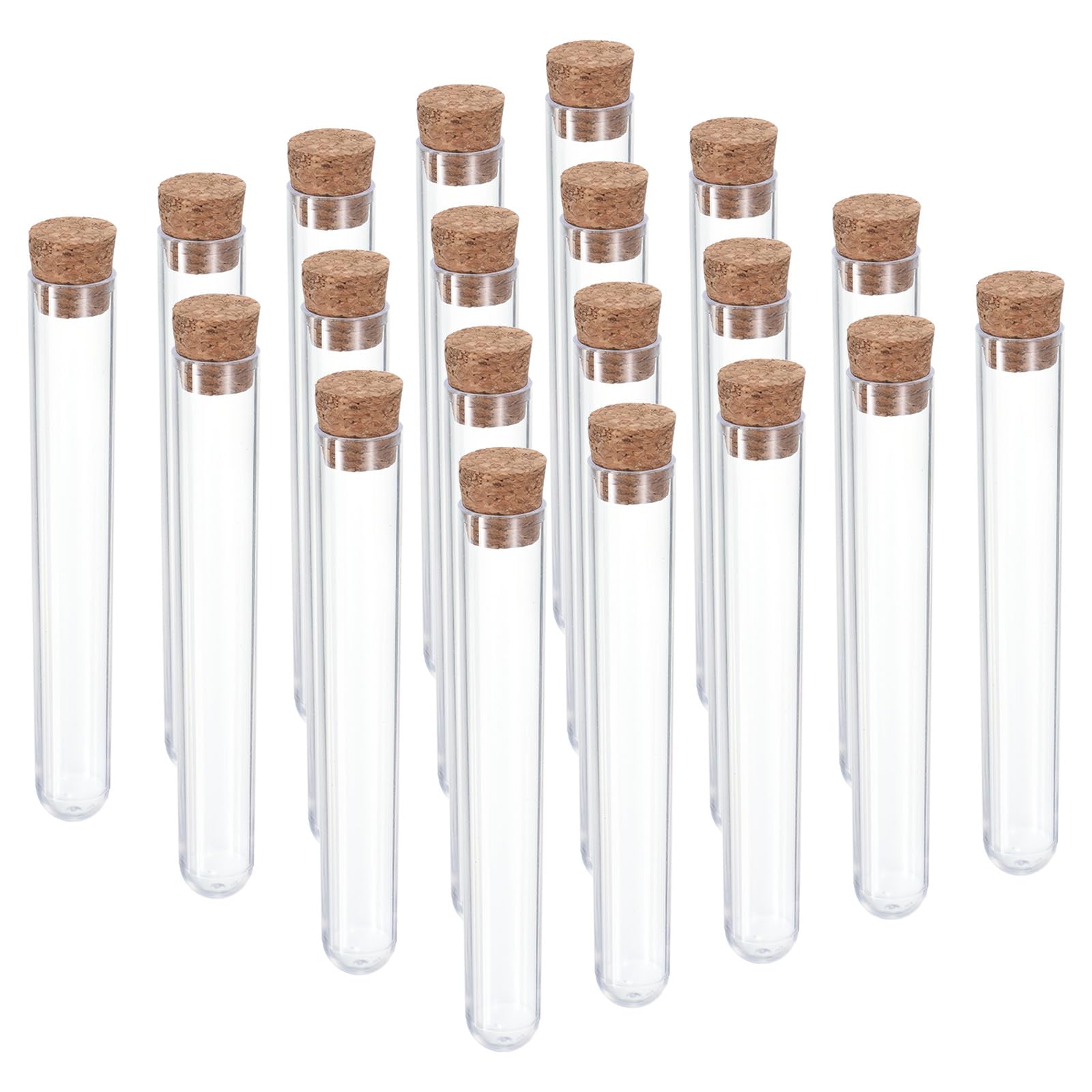 PATIKIL 9ml Plastic Test Tubes with Cork Stoppers, 20Pcs 100x15mm Tubes for Scientific Party Decoration Candy Bead Storage Bath Salt Lab Use, Clear