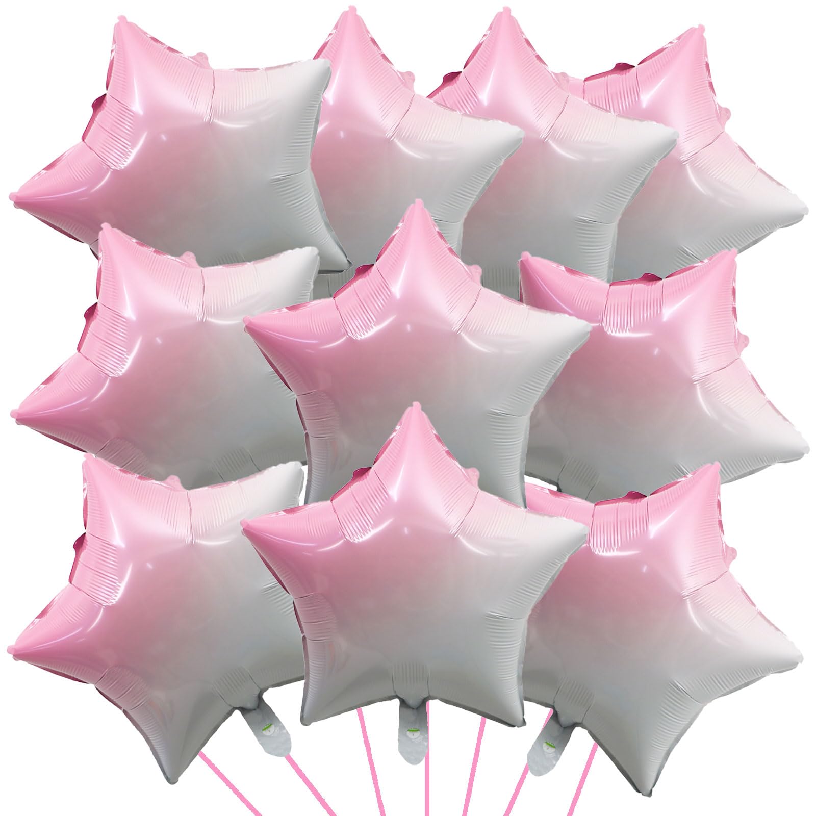 KALOR 18 Inch Gradient Pink Star Mylar Balloons, 10 Pcs Pink White Star Shape Foil Balloon Helium Balloons for Wedding, Baby Shower, Birthday Party Decorations