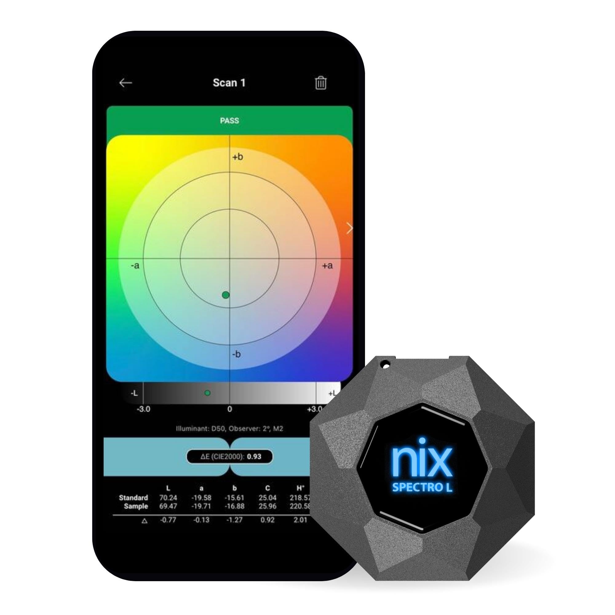 Nix Spectro L Spectrophotometer and Densitometer- Professional Color Matching Technology, Compatibility with 200,000+ Paints, Spectral Data and Delta-E Functionality for Accurate Results