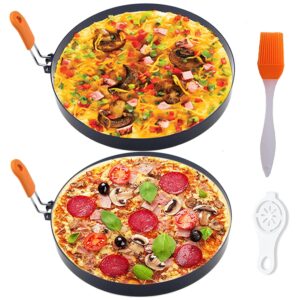 2 packs 8" large omelette ring for griddle,8 inch stainless steel non-stick omelet ring,round pancake rings griddle omelette egg ring crumpet ring with silicone handle grill oil brush & egg separator