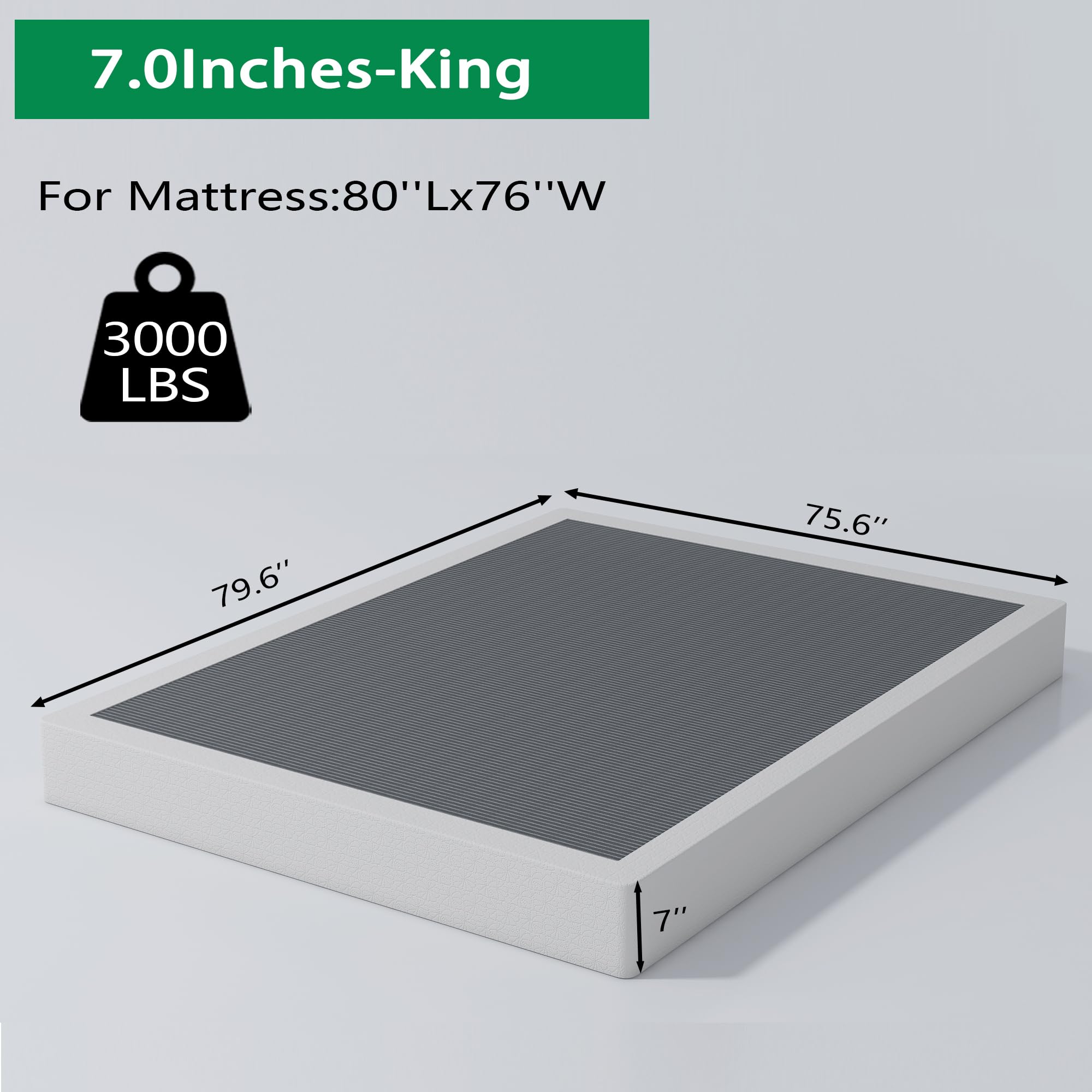 ALDRICH 7 Inch Heavy Duty Metal Box Spring Mattress Foundation 3000lbs Max Weight Capacity/Non-Slip/No Noise/Easy Assembly/Easy Clean Cover,King