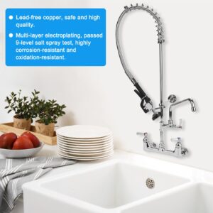 uxcell Commercial Sink Faucet with Pre-Rinse Sprayer, Wall Mount Faucet with 12" Swivel Spout 8" Center 36" Height Pre Rinse Faucet for Chrome Solid Brass