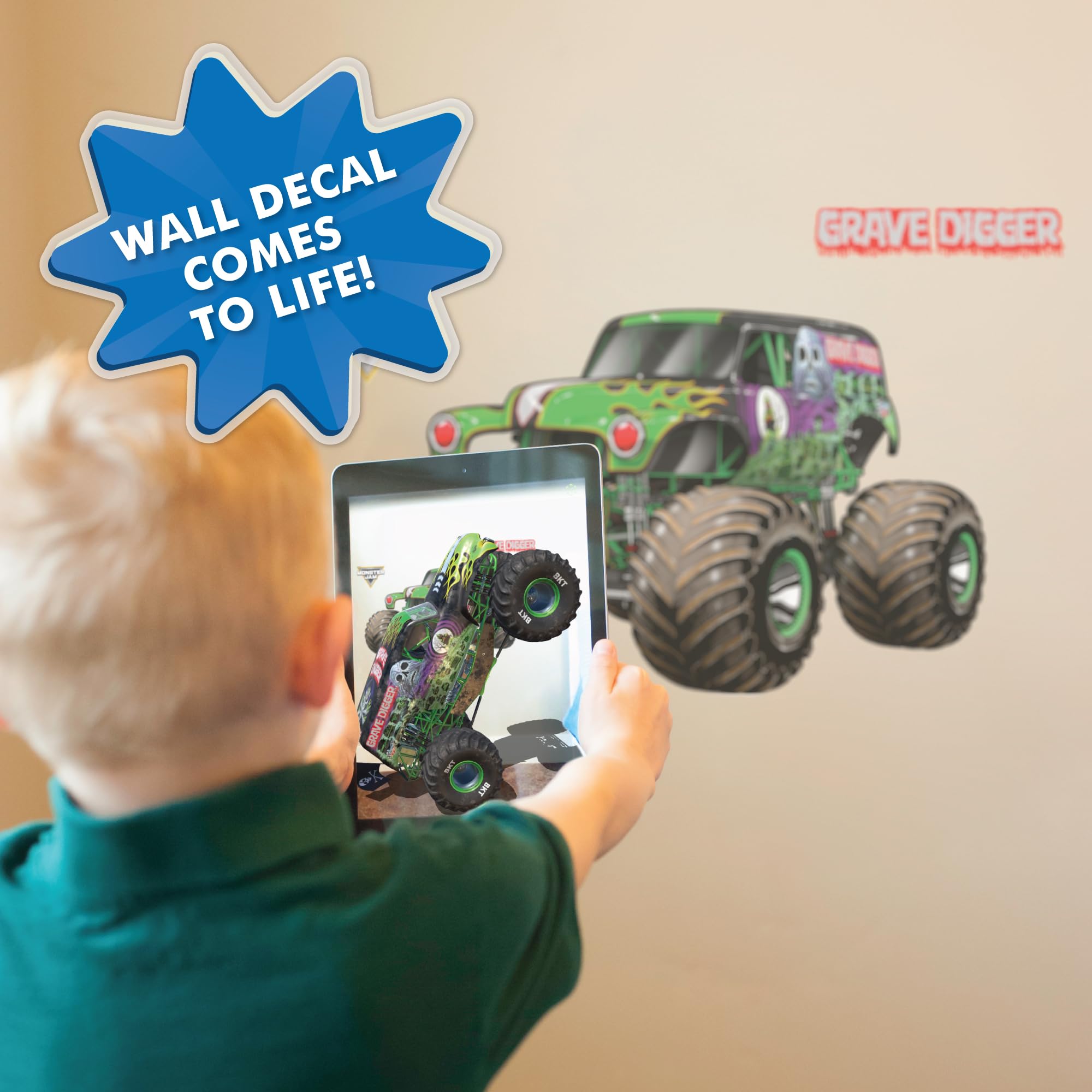 Wall Palz Monster Jam Grave Digger Wall Decal - Monster Jam Wall Stickers with 3D Augmented Reality Interaction - 23" Monster Jam Grave Digger Monster Truck Wall Decorations