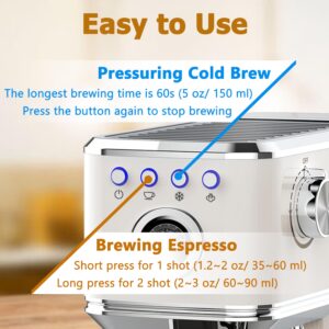 Espresso Machine 20 Bar, Stainless Steel Iced Coffee Maker, Professional Espresso Maker with Milk Frother Steam Wand, Compact Coffee Machine, Gift for Dad or Mom CCHENGVEY