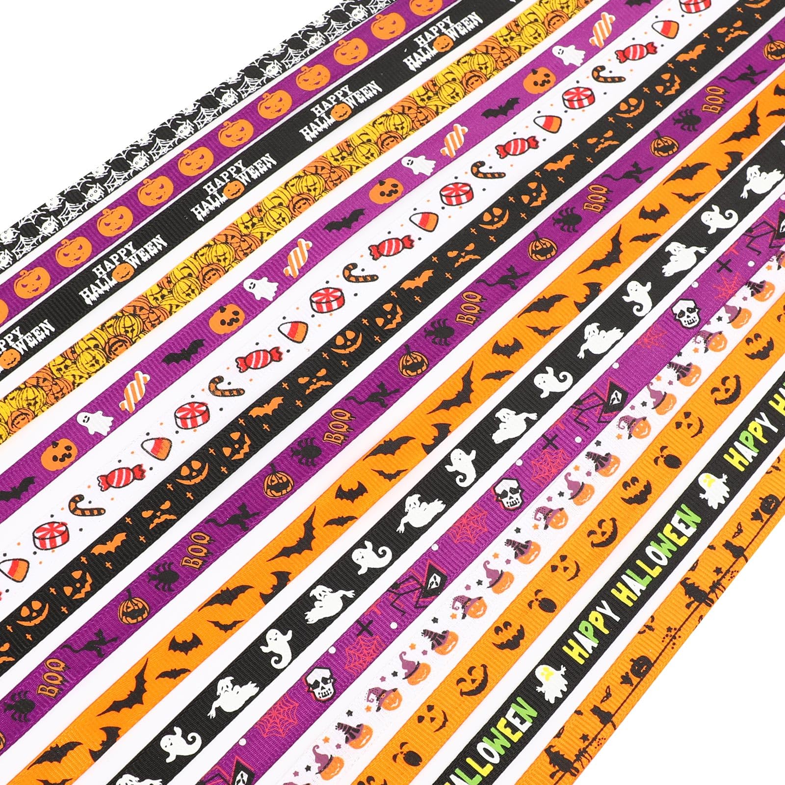 SANNIX 15 Pcs Halloween Ribbon, 15 Yards 3/8 Inch Halloween Grosgrain Ribbon Ghost Spider Thin Halloween Ribbon Bat Pumpkin Ribbons for DIY Crafts Gift Wrapping Halloween Decorations