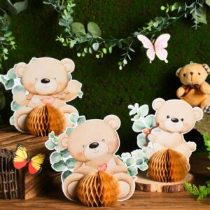 Hiboom 8 Pcs Bear Baby Shower Honeycomb Centerpieces Bear Baby Shower Party Supplies Bear Baby Shower Decorations Party Centerpieces Paper Fan Table Topper Honeycomb for Birthday Wedding Party