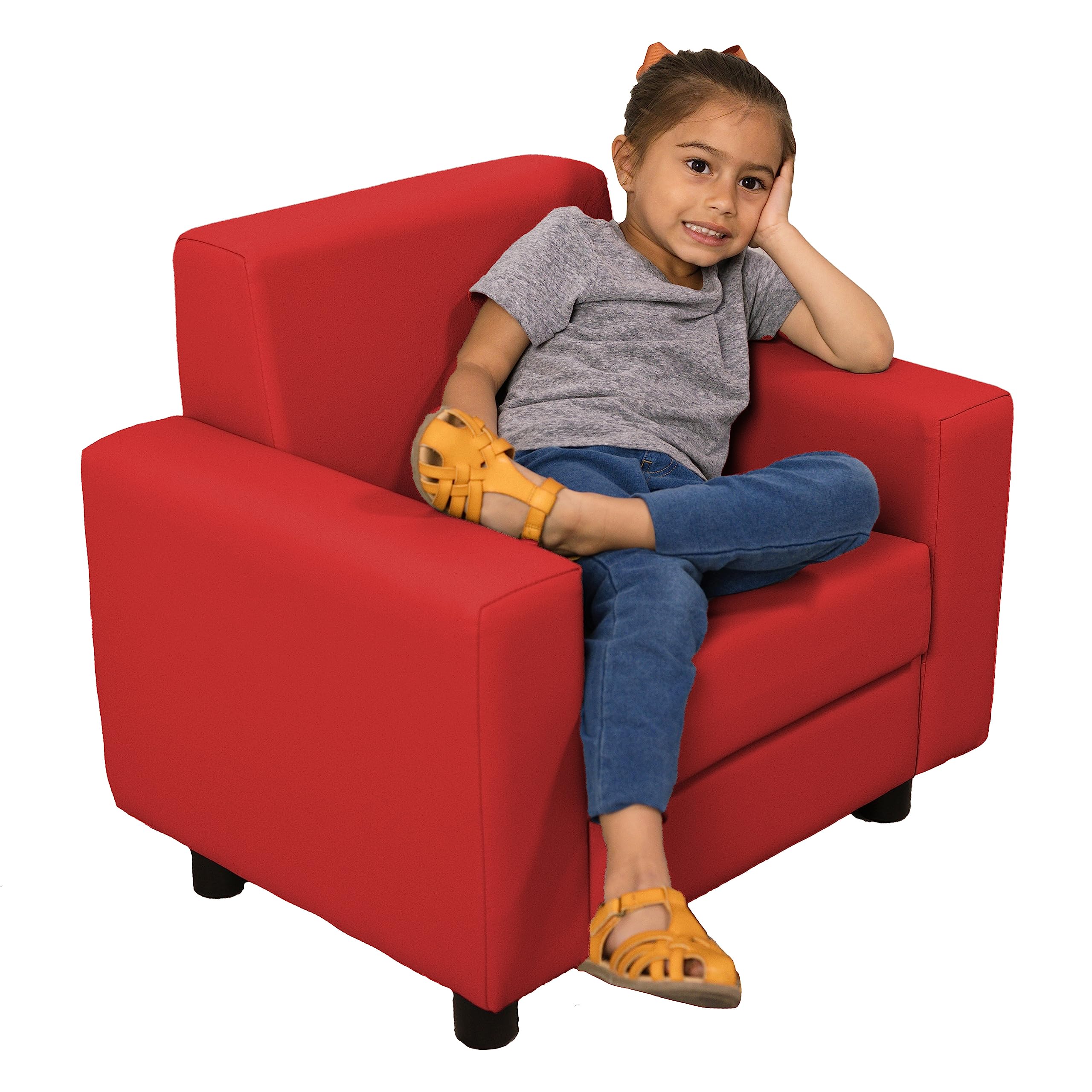 Factory Direct Partners SoftScape Inspired Playtime Classic Reading Chair, Children's Commercial-Grade Upholstered Furniture for Home, Daycare, Preschool, Library; Comfy Modern Design - Red, 14472-RD