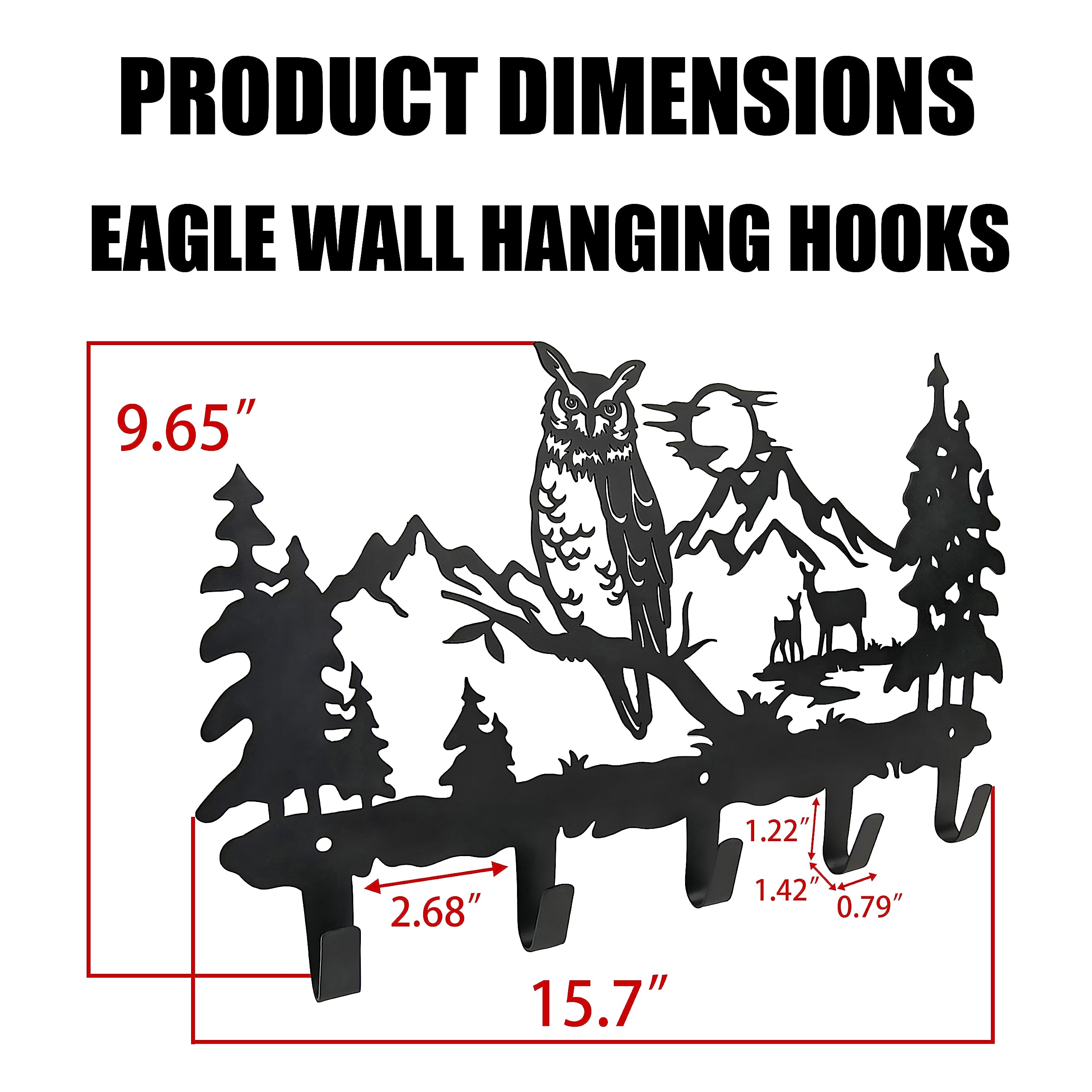 Qobumy Metal Owl Coat Hooks Wall Mounted with 5 Hooks-Hangers and Key Holder,Towels Clothes Hat Rack and Backpack-Heavy Duty Wall Hooks for Hanging-Animal Theme Sweet Home Wall Art Decor(Black)