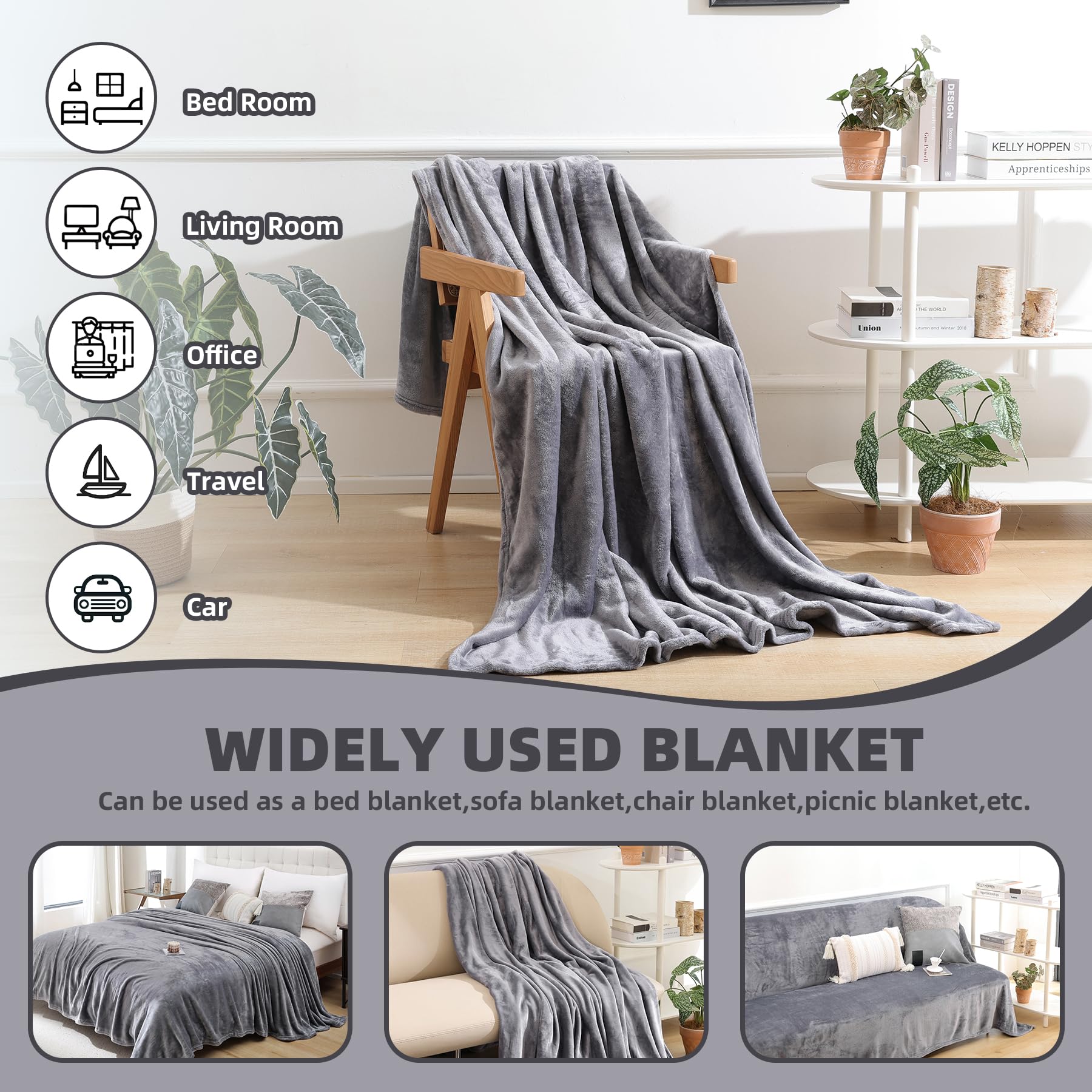 300GSM Luxury Soft Fleece Blanket King - Plush Fuzzy Cozy Lightweight King Size Blankets for Bed, Double Brushed Microfiber Blanket for Travel Camping Chair and Couch Sofa, 108x90 inches