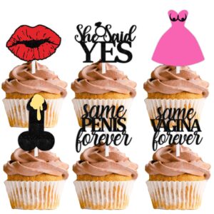 red lip dessert cupcake topper she said yes bachelorette bridal shower party theme decor supplies happy birthday night out hen movie wedding anniversary party decoration set 18pcs