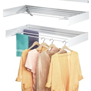 kenvc Wall Mounted Drying Rack 40", Laundry Drying Rack Collapsible, 16.5 Linear Ft 5 Aluminum Rods 60 lb Capacity with Wall Template Screwdriver Bit Drill Bit (40", No Hook White)