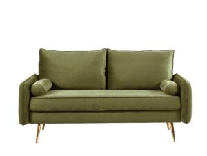 container furniture direct kent modern loveseat, european style velvet living room furniture with tapered legs, vintage flair, and sleek design, love seat, olive green