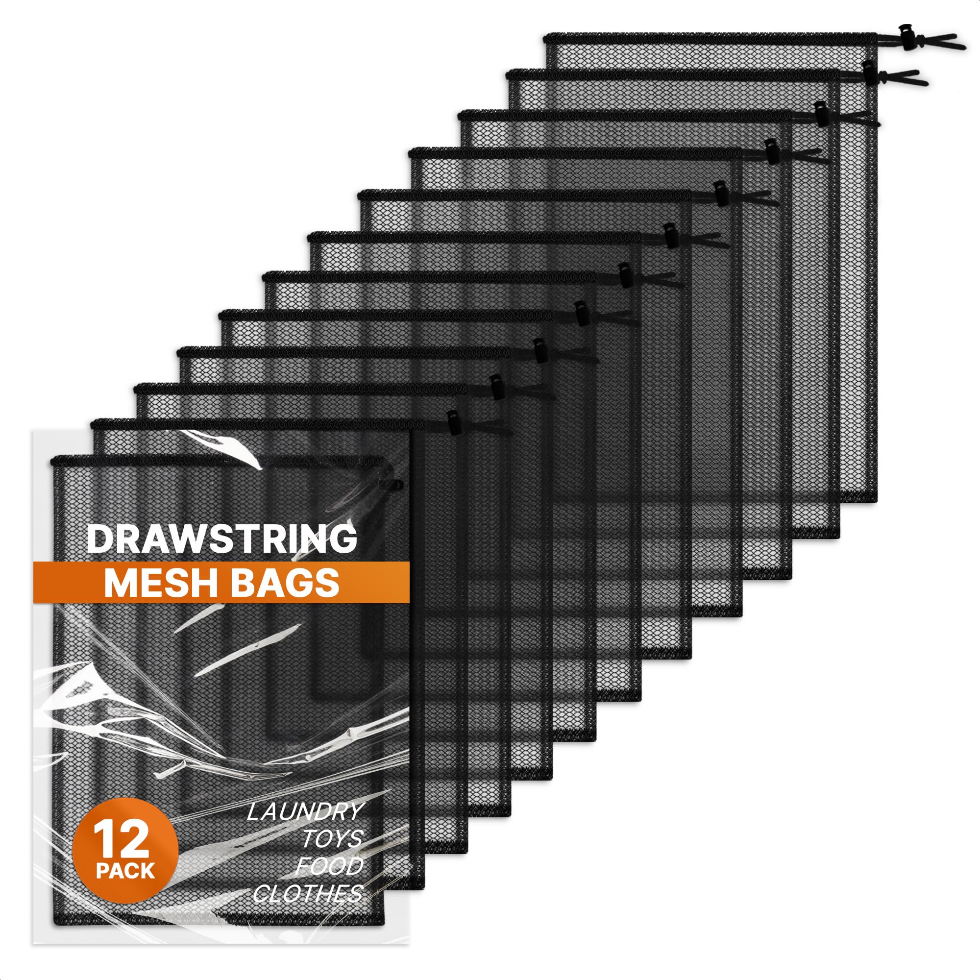 12Pcs Mesh Laundry Bags for Delicates - 13x15.5 inch Black Drawstring Bag Washable Laundry Bag Mesh Stuff Sack Nylon Mesh Bag - Sports Equipment Bag Cloth Bags Drawstring Backpack Organizer Small Mesh