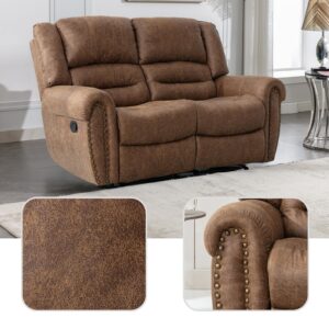 EBELLO Faux Leather Manual Loveseat Recliner, 2 Seat Reclining Sofa Chair with Soft Padded Seat Backrest, Couch Sofa Set for Living Room, Bedroom Furniture, Meeting Room, Brown (Loveseat)