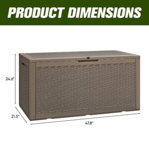 GUNJI 100 Gallon Outdoor Storage Box Waterproof Large Resin Deck Box Patio Storage Bench Lockable Storage Container for Outdoor Cushions, Pool Supplies and Garden Tools (Khaki)