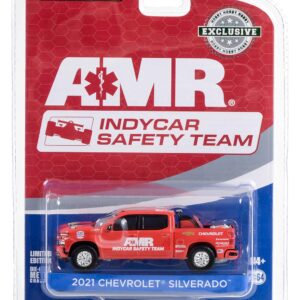 Greenlight 2021 Chevrolet Silverado Pickup Truck Red 2021 NTT IndyCar Series AMR IndyCar Safety Team with Safety Equipment in Truck Bed Hobby Exclusive Series 1/64 Diecast Model