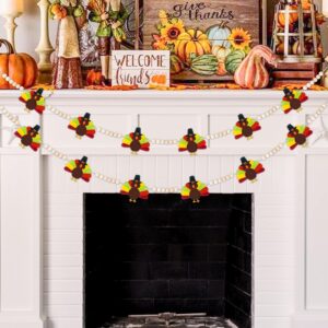 thanksgiving party decorations - no diy - thanksgiving felt turkey wood beads garland banner for thanksgiving indoor outdoor, rustic farmhouse thanksgiving banner for fireplace mantle wall party