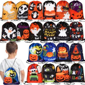 hosuly 100 pcs large halloween drawstring backpack goody bags 16.5 x 13.4 inch huge trick or treat polyester sack gift backpack candy bags halloween drawstring bags bulk for party gift wrap bags