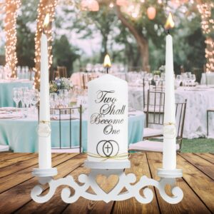 Wedding Unity Candle Set for Ceremonies - Unity Decorative Wedding Candle Centerpiece Sets Catholic White with Gold Decorations Unity Candle Set for Weddings 6" Pillar and 2 10" - Velas Matrimoniales