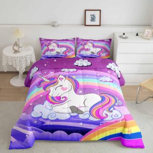 feelyou unicorn bedding 2 pieces rainbow unicorn comforter set,cute unicorn comforter for girls teens twin size