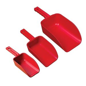 remco 3 pk color-coded plastic hand scoop - bpa-free, food-safe scooper, commercial-grade utensils, restaurant and food service supplies, 16, 32, 82 ounce sizes, red