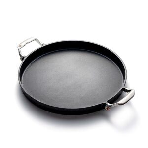 outset grill paella and deep dish pizza pan, cast iron bbq pan with handles, 18.15” x 14.11” x 1.25"