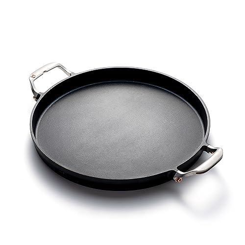 Outset Grill Paella and Deep Dish Pizza Pan, Cast Iron BBQ Pan with Handles, 18.15” x 14.11” x 1.25"